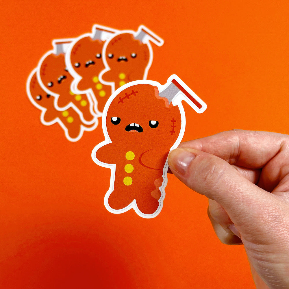 Gingerbread Zombie with Ax Sticker Easy Peel Premium Vinyl Die Cut Sti ...