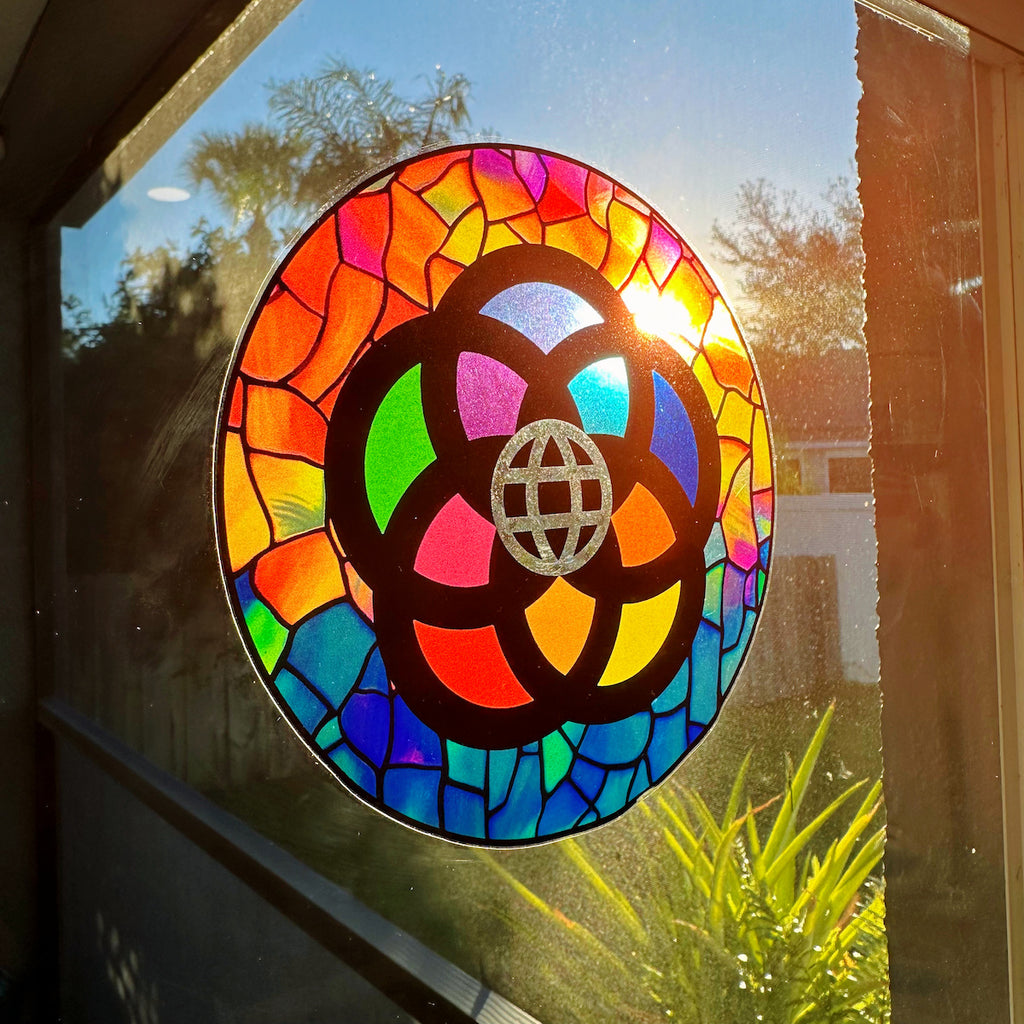 Stained Glass Spaceship Earth with Epcot Logo Static Cling – Pretty Sheepy