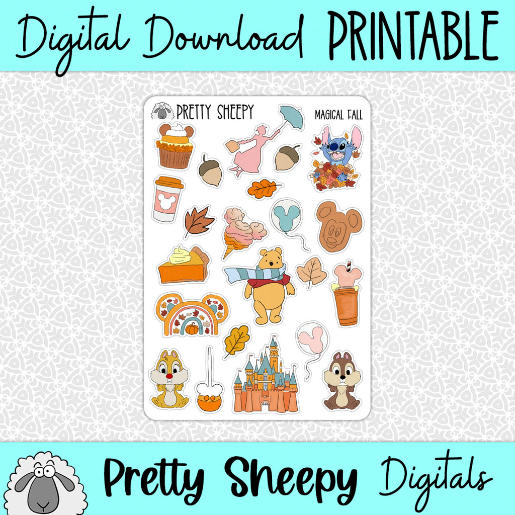 Magical Fall Printable Stickers PNG Digital Download – Pretty Sheepy