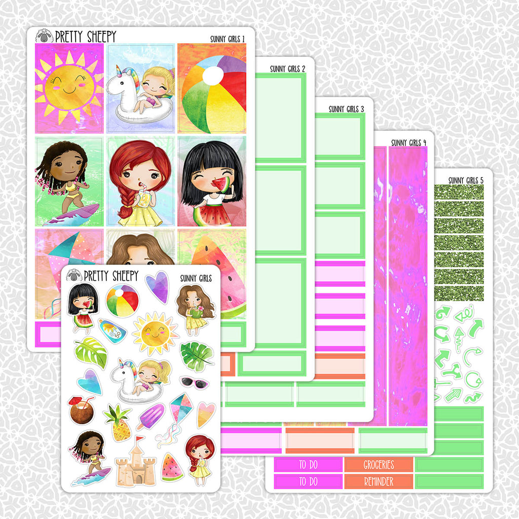 Sunny Girls Weekly Planner Stickers Collection – Pretty Sheepy