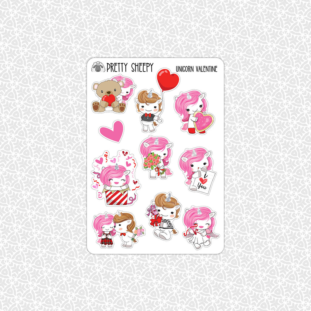 Unicorn Valentine Stickers – Pretty Sheepy