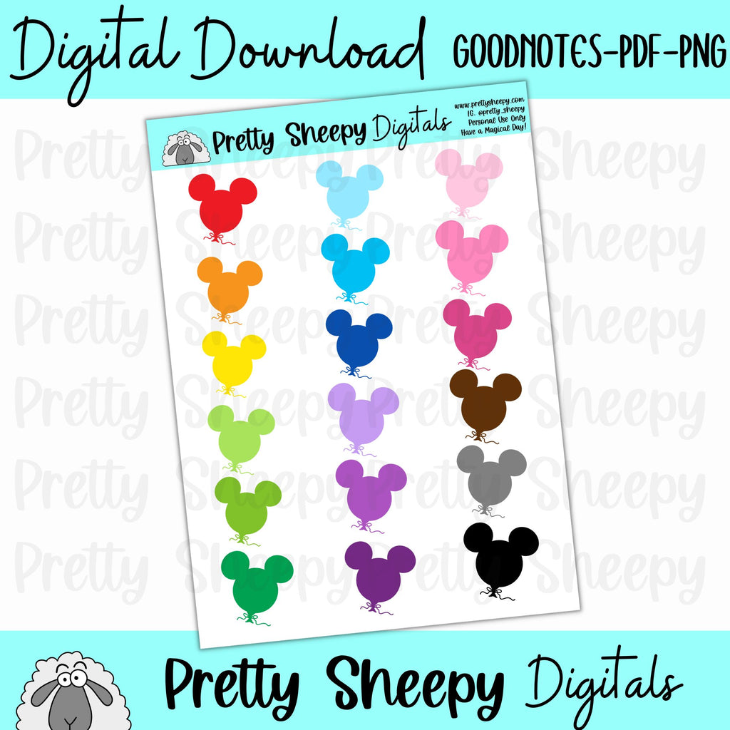Colorful Balloon Digital Stickers | Goodnotes PDF PNG for Digital Plan ...